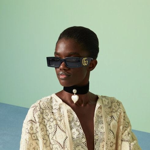 Gucci Rectangle Frame Sunglasses With Gg Plaque