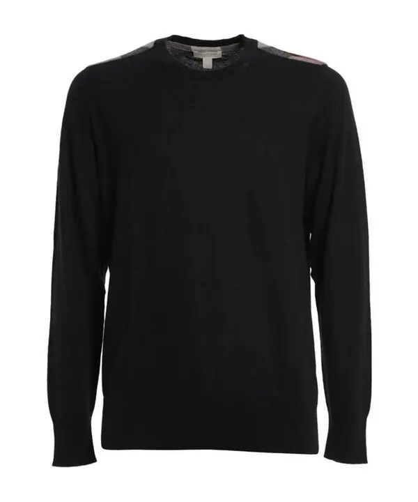 Burberry Round Neck Plaid Spliced Pullover - Black