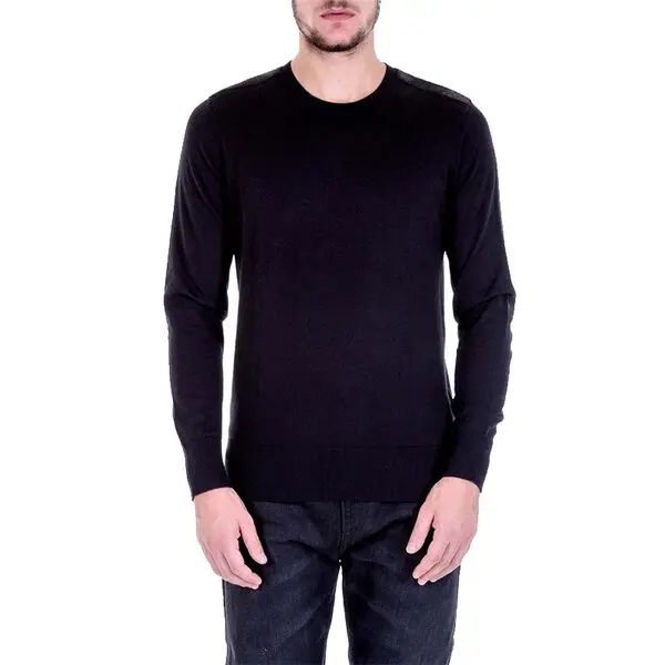 Burberry Round Neck Plaid Spliced Pullover - Black