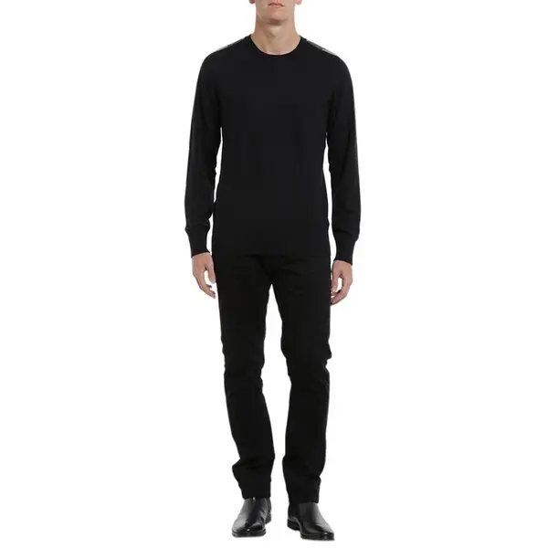 Burberry Round Neck Plaid Spliced Pullover - Black