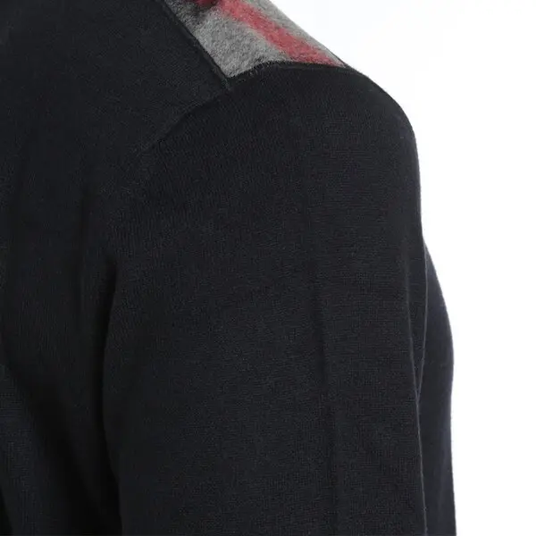 Burberry Round Neck Plaid Spliced Pullover - Black