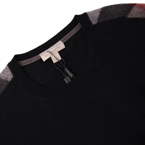 Burberry Round Neck Plaid Spliced Pullover
