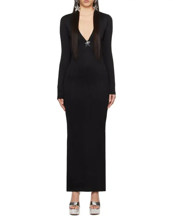 AREA V-neck Fine-ribbed Maxi Dress