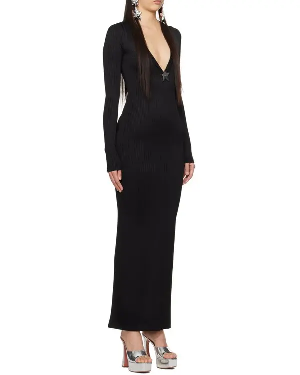 AREA V-neck Fine-ribbed Maxi Dress