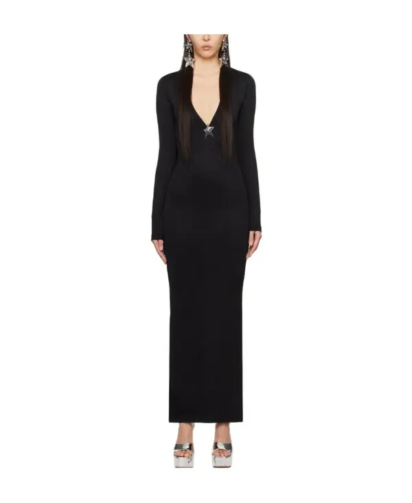 AREA V-neck Fine-ribbed Maxi Dress