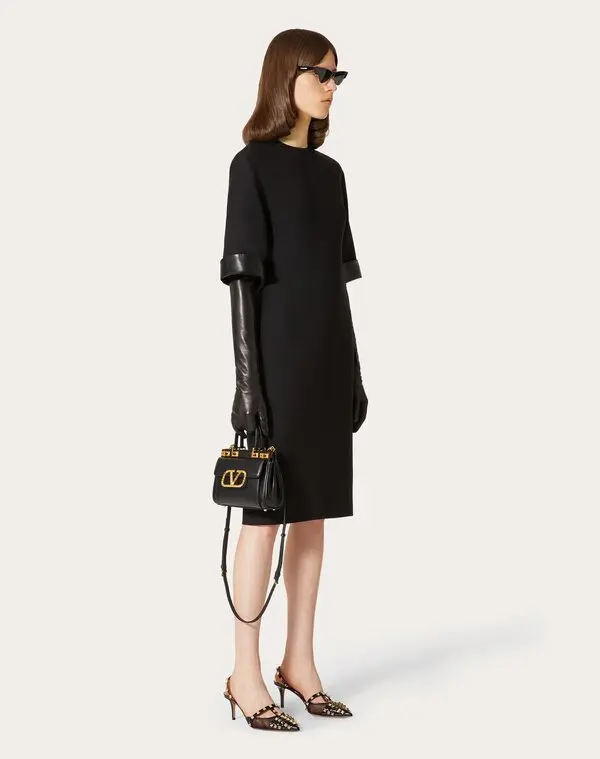 Valentino Garavani Couture Leather Trim Shift Dress