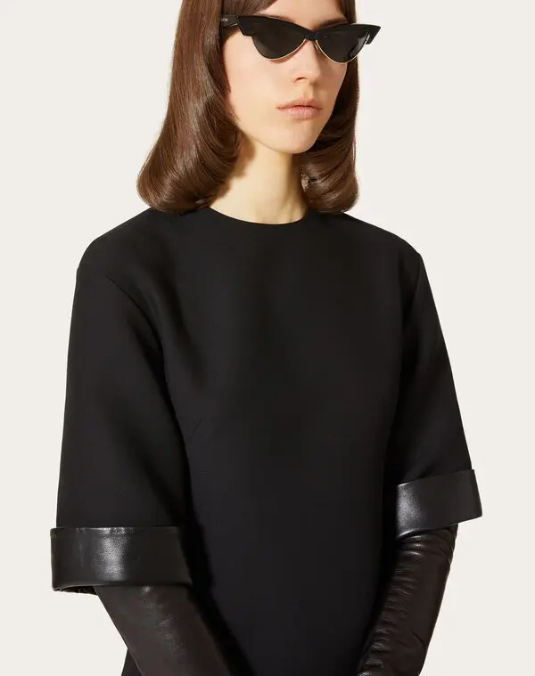 Valentino Garavani Couture Leather Trim Shift Dress