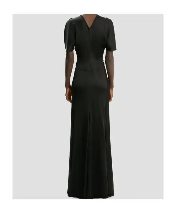 Victoria Beckham Short Sleeve Gathered Waist Maxi Dress - Black