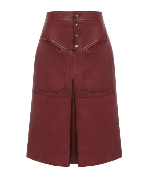 Chloé Knee-length Leather Skirt With Box Pleat And Zipper Pockets