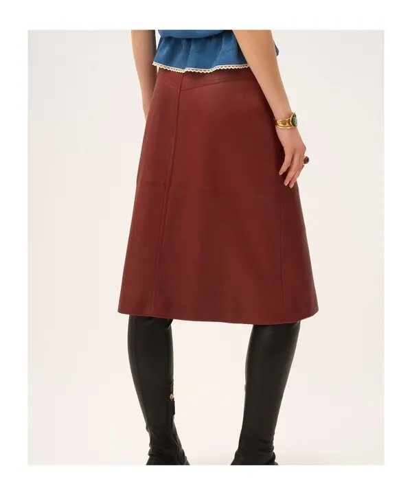 Chloé Knee-length Leather Skirt With Box Pleat And Zipper Pockets