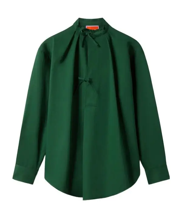 La DoubleJ Oversized Cotton Linen Shirt With Front Ties - Dark Green