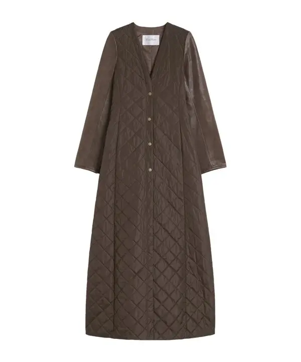 Max Mara Berta Quilted Long Coat With Leather Sleeves