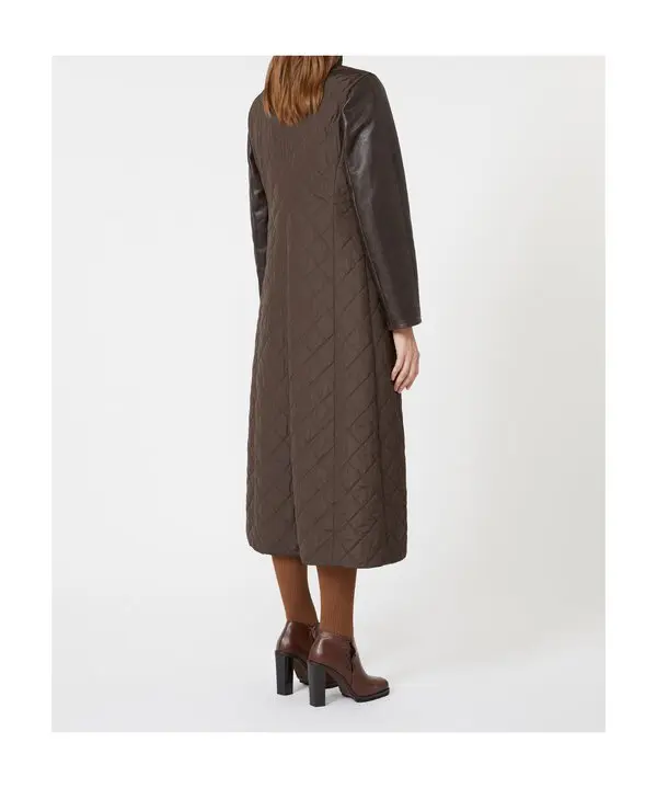Max Mara Berta Quilted Long Coat With Leather Sleeves