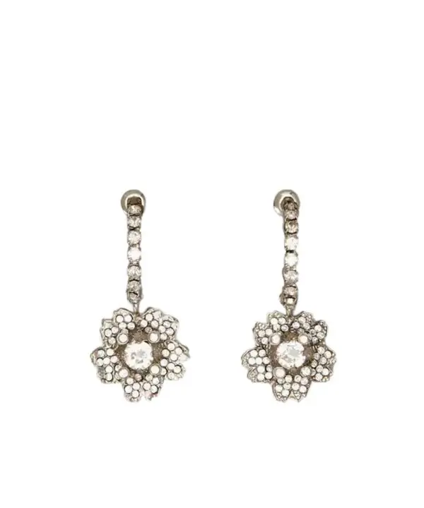 ROGER VIVIER Crystal Flower Pendant Earrings With Safety Pin Clasp