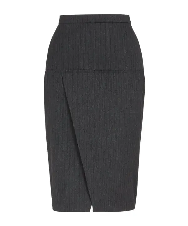 Fendi Pinstriped Wool Skirt With Slit Detail - Black