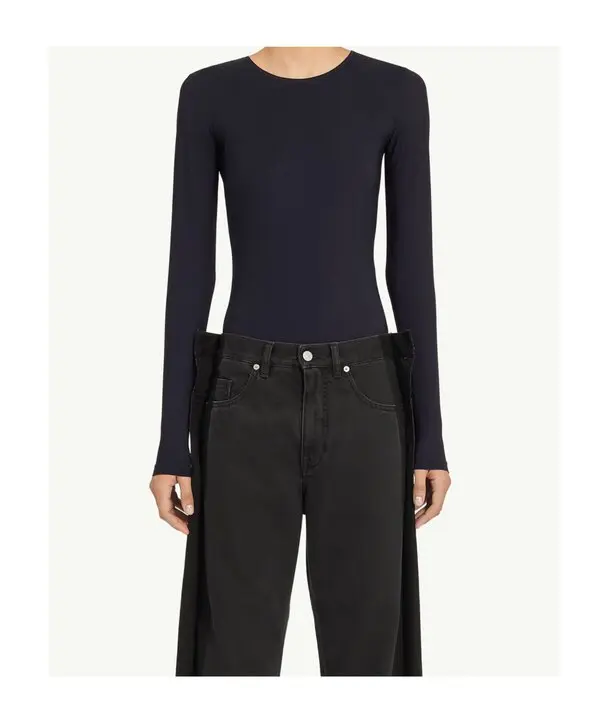 MAISON MARGIELA Long Sleeve Crewneck Bodysuit With Number Graphic - Black