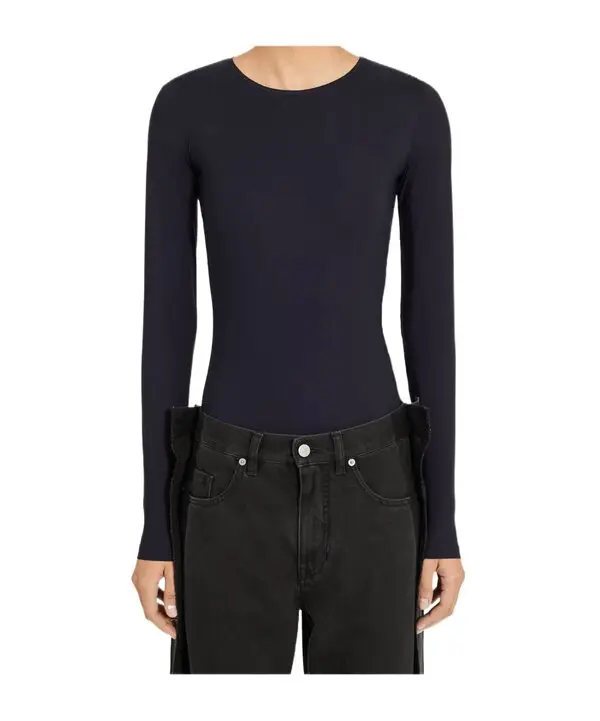 MAISON MARGIELA Long Sleeve Crewneck Bodysuit With Number Graphic - Black