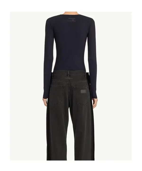MAISON MARGIELA Long Sleeve Crewneck Bodysuit With Number Graphic - Black