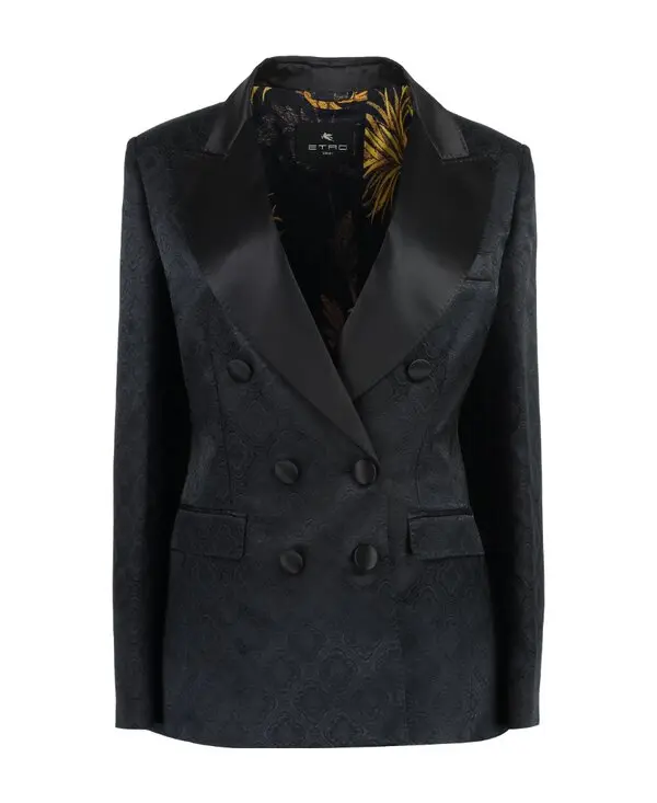 Etro Patterned Jacquard Double-breasted Blazer - Black