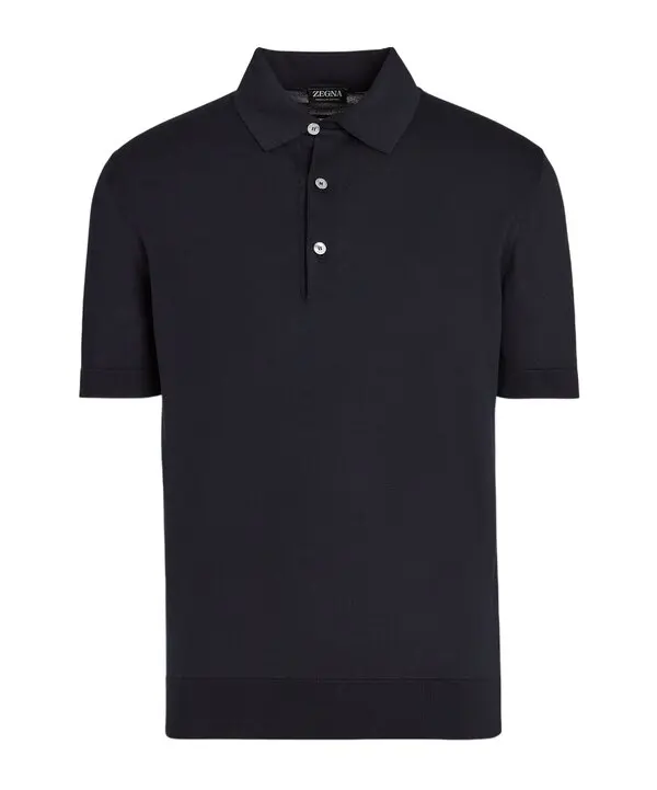 Zegna Ribbed-trim Cotton Polo Shirt - Blue