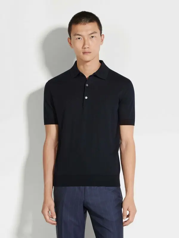 Zegna Ribbed-trim Cotton Polo Shirt - Blue