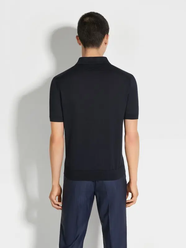Zegna Ribbed-trim Cotton Polo Shirt - Blue
