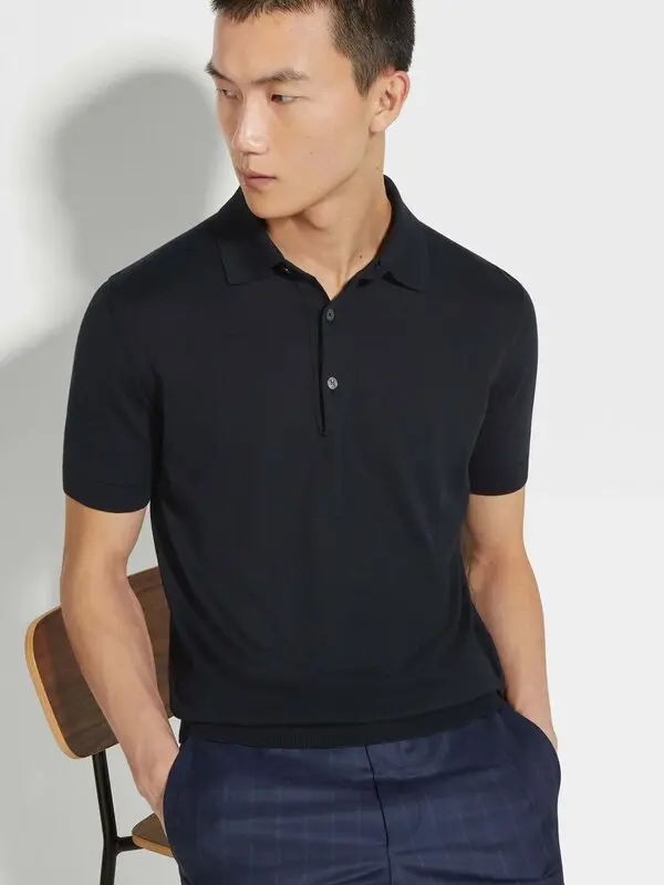 Zegna Ribbed-trim Cotton Polo Shirt - Blue