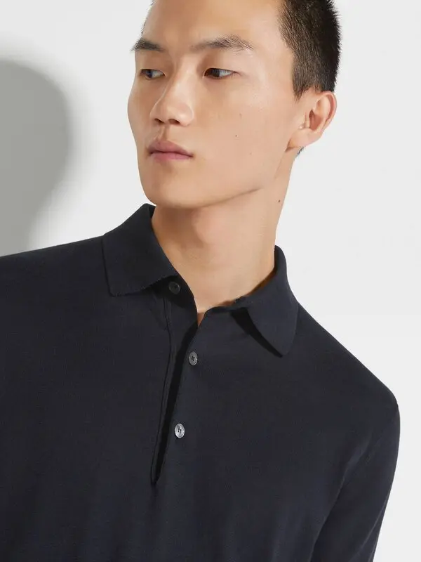 Zegna Ribbed-trim Cotton Polo Shirt - Blue