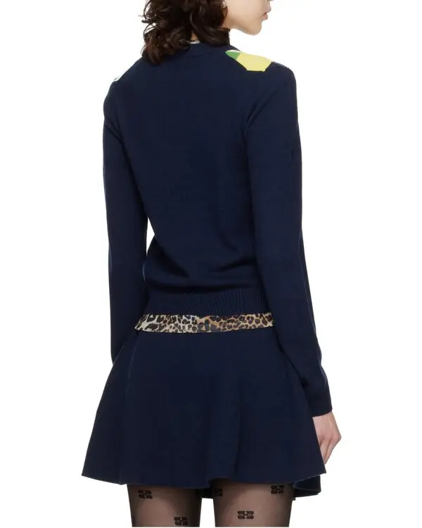 GANNI Argyle Knit Cardigan - Dark Blue