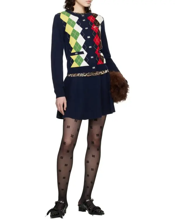GANNI Argyle Knit Cardigan - Dark Blue