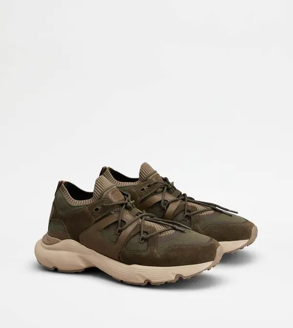 TOD'S Sock Sneakers In Calfskin Suede And Technical Knit - Brown