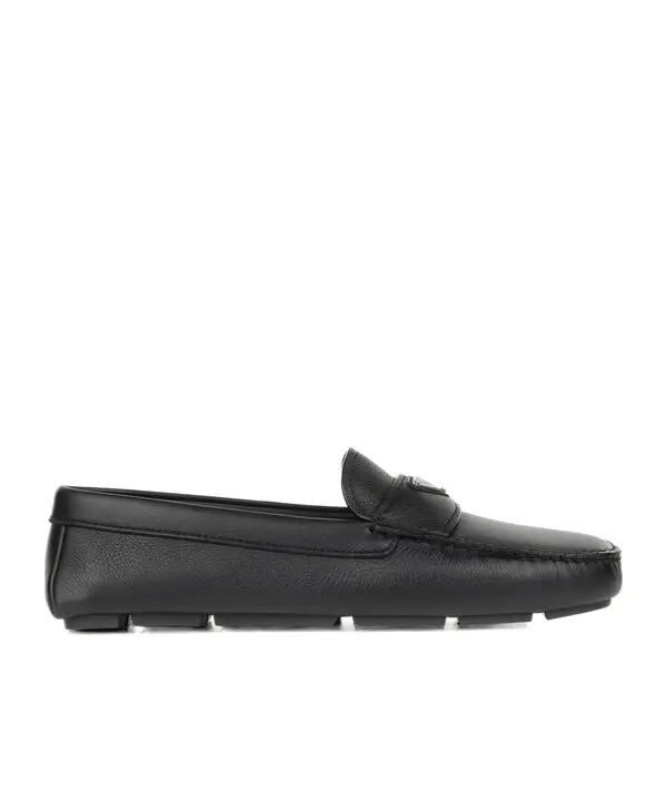 Prada Leather Loafers With Triangle Logo - Black