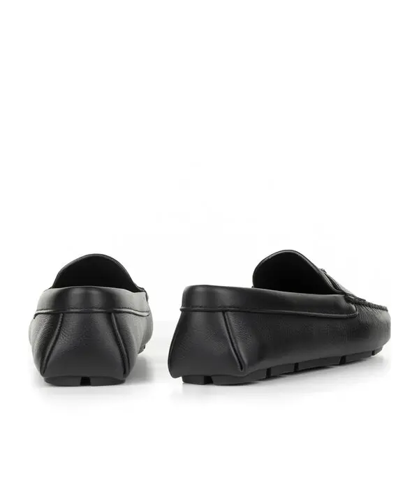 Prada Leather Loafers With Triangle Logo - Black