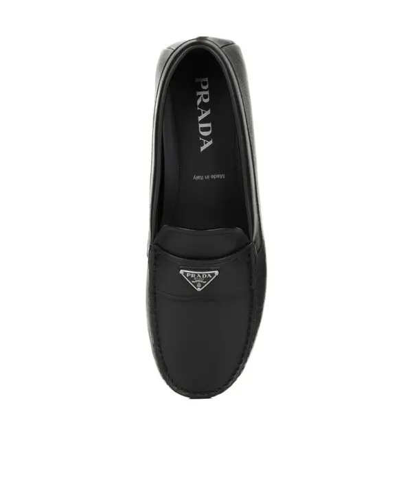 Prada Leather Loafers With Triangle Logo - Black