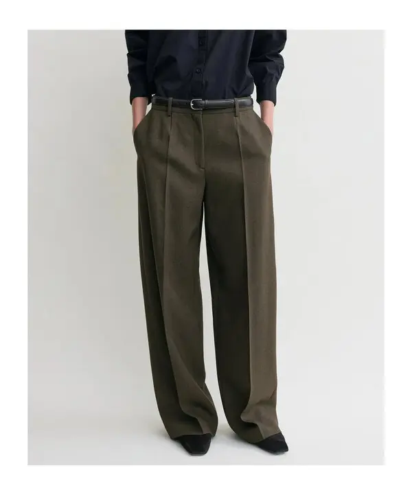TOTEME Wide Tailored Trousers In Forest - Black