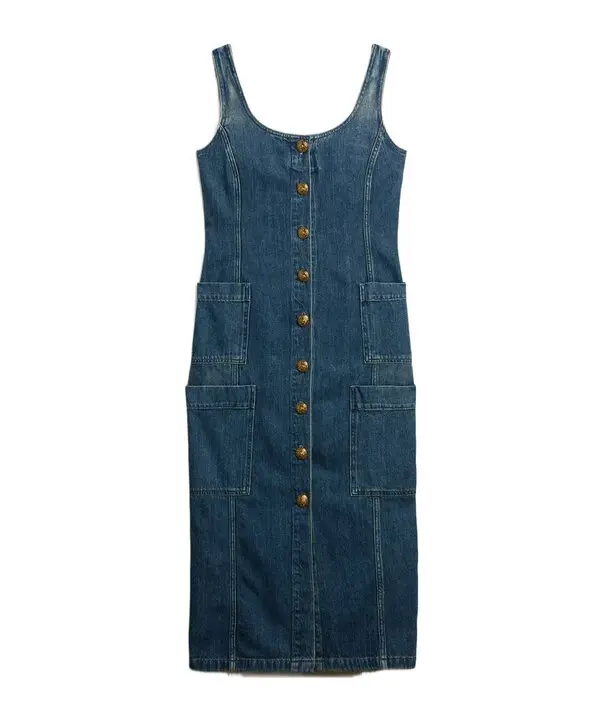 GOLDEN GOOSE Denim Sleeveless U-neck Dress - Blue