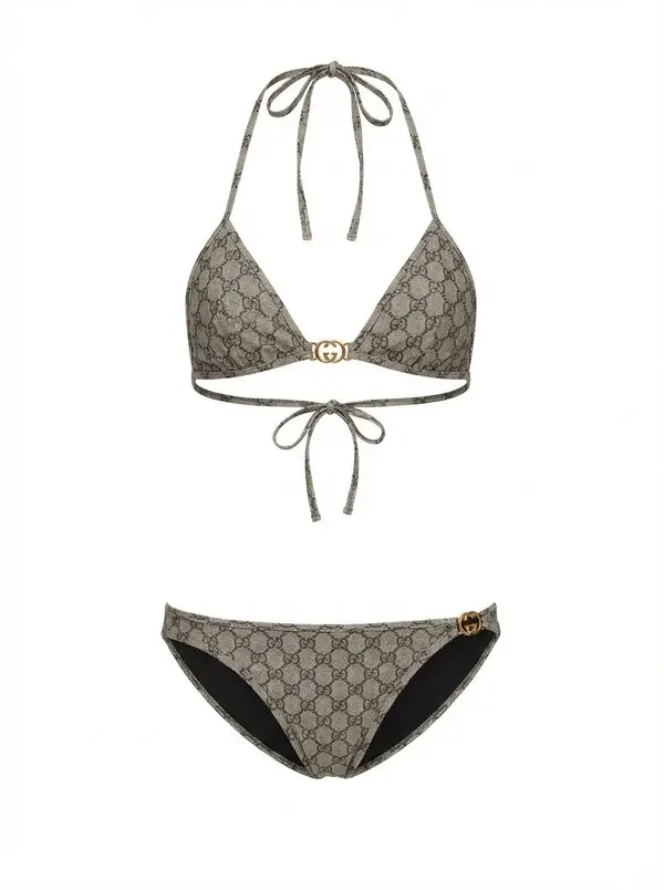 Gucci Printed Gg Stretch Jersey Bikini - Beige And Ebony