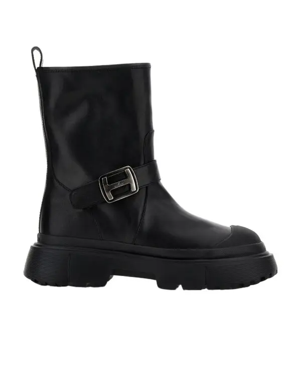 Hogan Logo Buckled Round-toe Boots