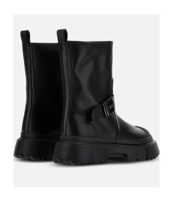 Hogan Logo Buckled Round-toe Boots