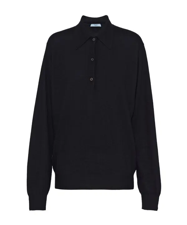 Prada Long-sleeved Knitted Polo Shirt - Black