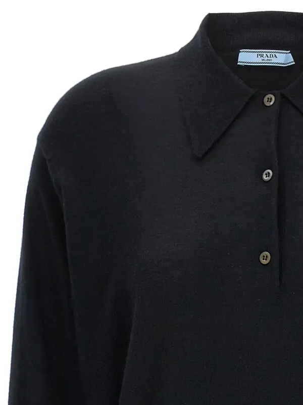 Prada Long-sleeved Knitted Polo Shirt - Black