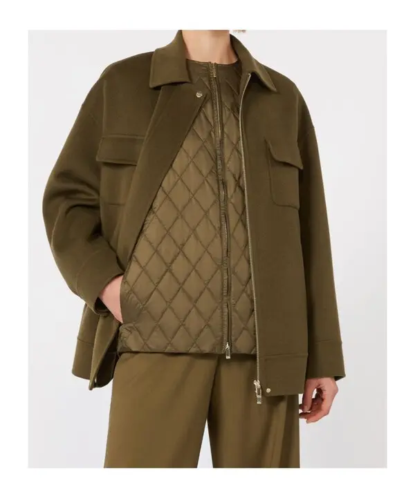 Max Mara Disco Long-sleeve Coat With Removable Vest - Khaki