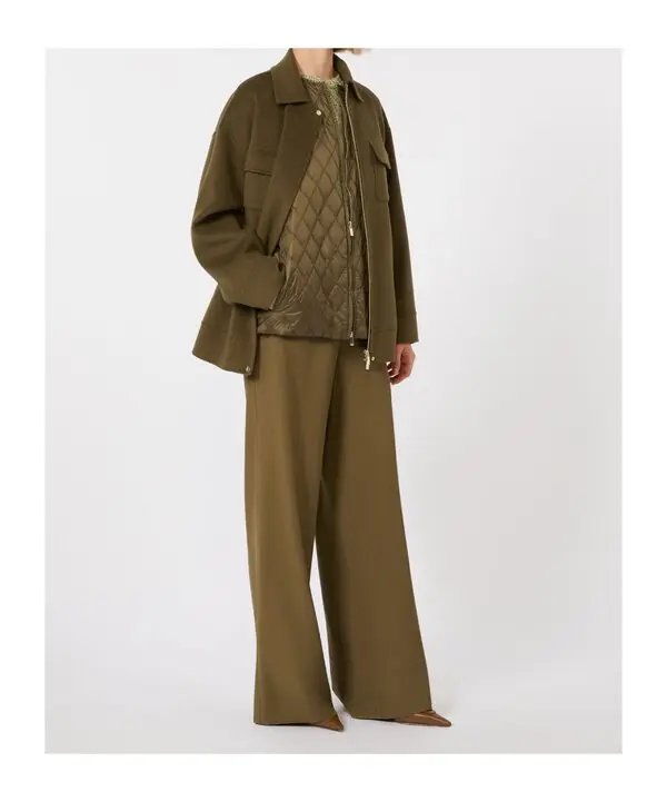 Max Mara Disco Long-sleeve Coat With Removable Vest - Khaki