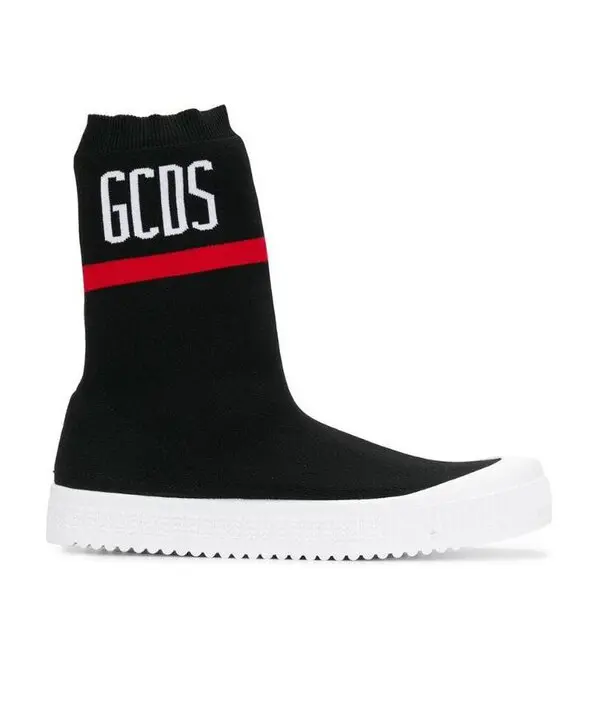 Gcds Logo Knitted High-top Sneakers - Black