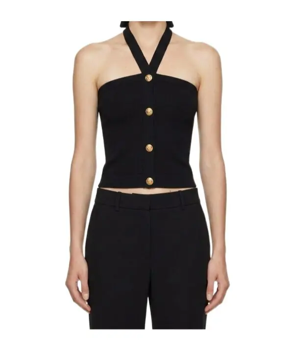 Marissa Chiara Halter Neck Button-up Top - Black