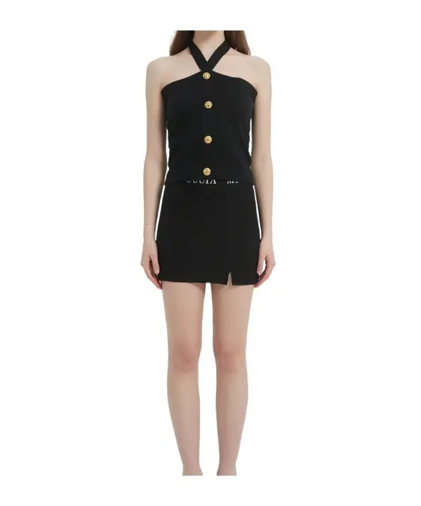 Marissa Chiara Halter Neck Button-up Top - Black