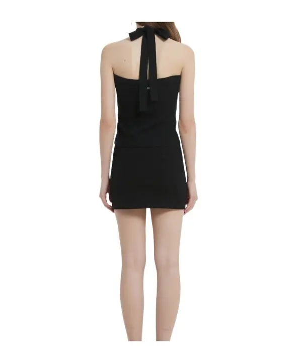 Marissa Chiara Halter Neck Button-up Top - Black