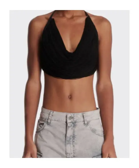 Attico Halter Neck Draped Top With Logo Buckle