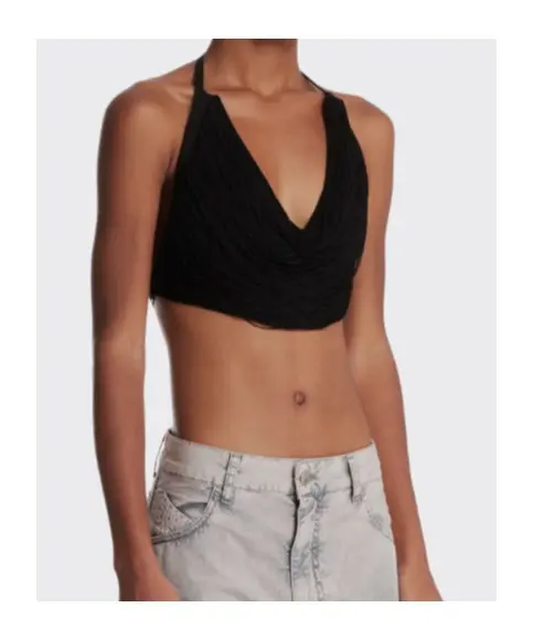 Attico Halter Neck Draped Top With Logo Buckle