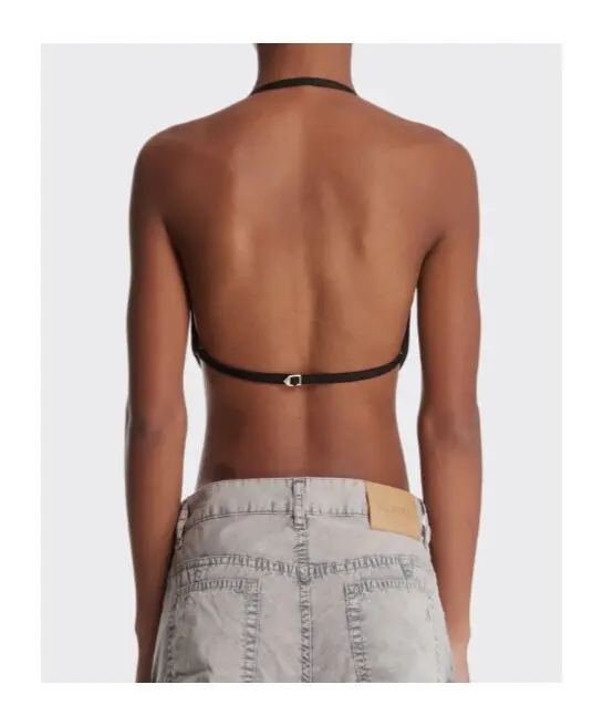 Attico Halter Neck Draped Top With Logo Buckle